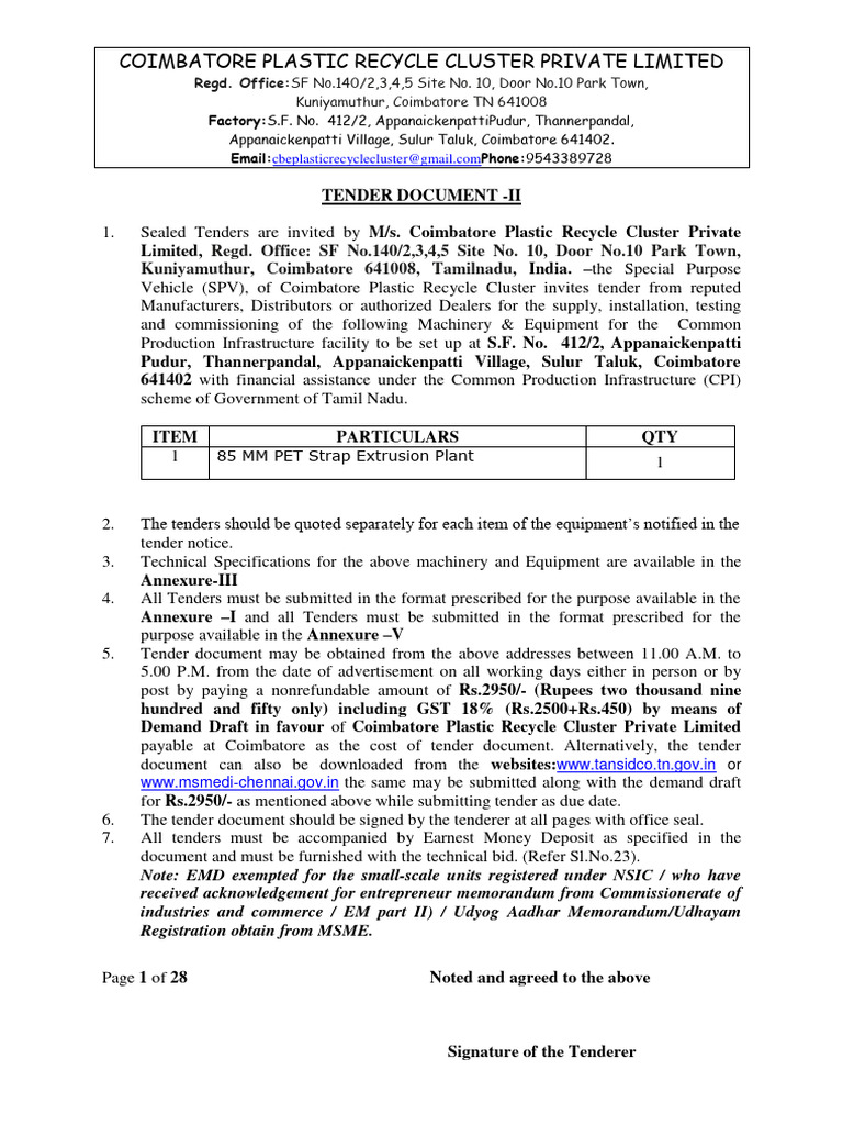Coimbatore Plastic Recycle Tender | PDF | Electric Motor | Extrusion