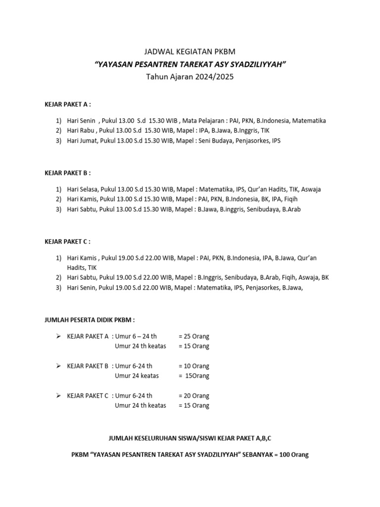 Jadwal Kegiatan PKBM | PDF | Ilmu Sosial