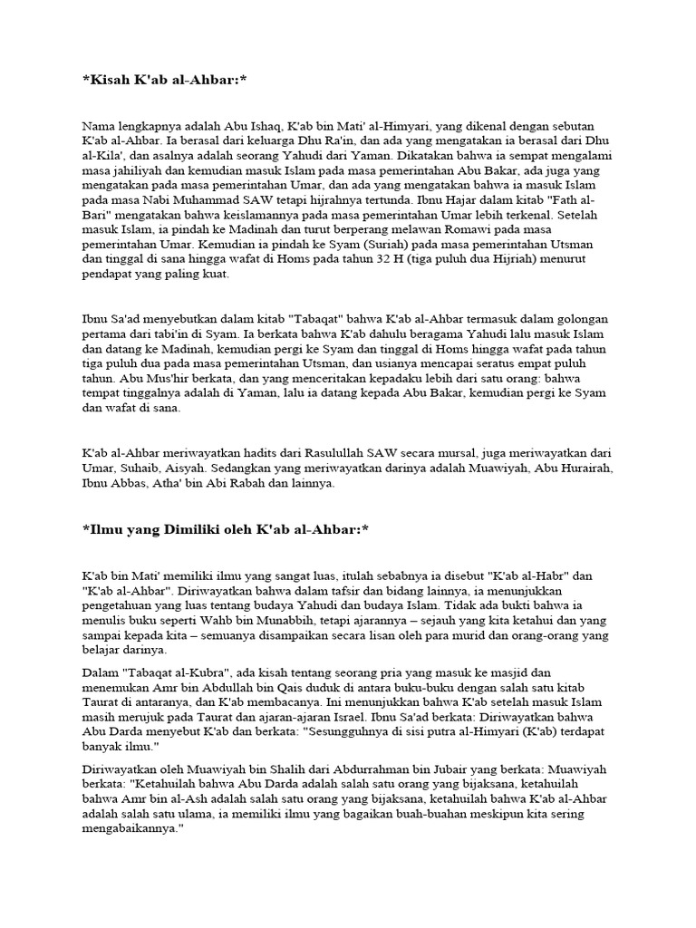 Kaab Bin Ahbar | PDF | Agama & Spiritualitas
