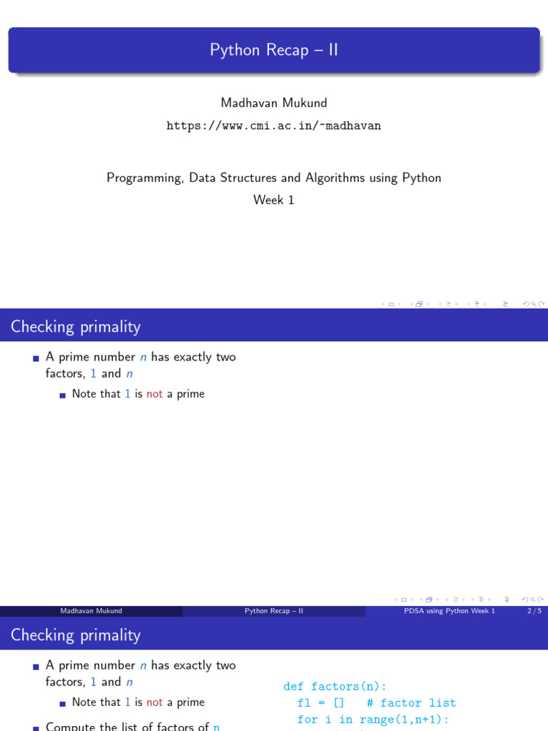 Lecture 1.4 - Python Recap - II | PDF | Prime Number | Mathematics