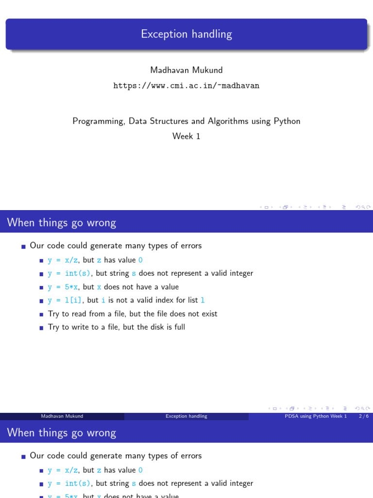 Lecture 16 Exception Handling Pdf Integer Computer Science Python Programming Language