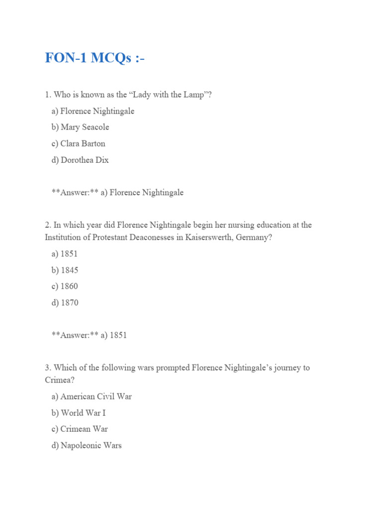 Fon-1 MCQS | PDF | Nursing | Health Care