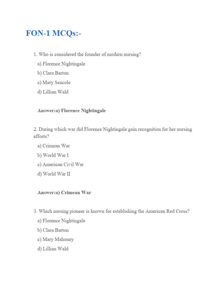 Fon-1 MCQS | PDF | Nursing | Health Care