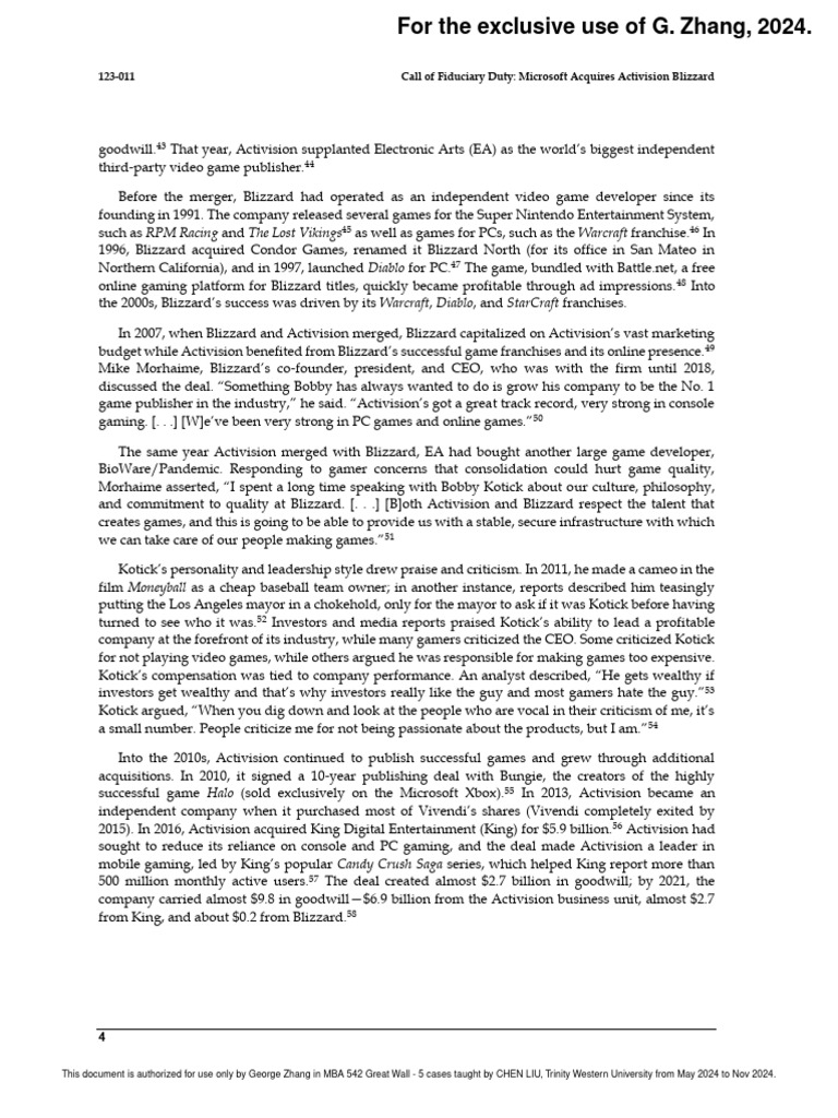 CASE 5 Merger & Acquisition:Call of Fiduciary Duty Microsoft Acquires ... CASE 5 Merger & Acquisition:Call of Fiduciary Duty Microsoft Acquires ...