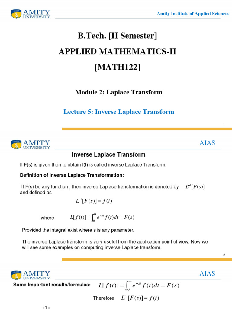 AM-II - Module2 - Laplace Transform L-5 | PDF | Laplace Transform | Calculus