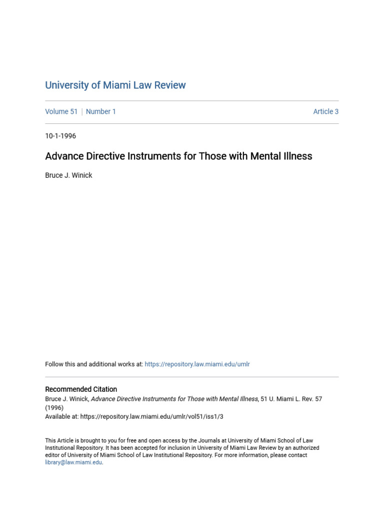 Advance Directive Instruments For Those With Mental Illness | PDF ...