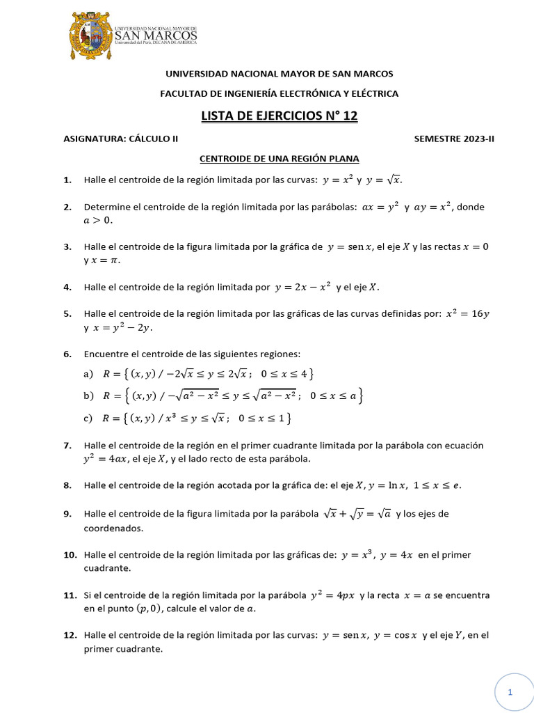 Lista de Ejercicios 12 | PDF | Curva | Rectángulo