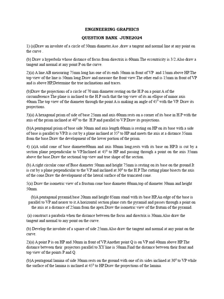 Engineering Graphics Model Question Bank | PDF | Euclidean Geometry ...