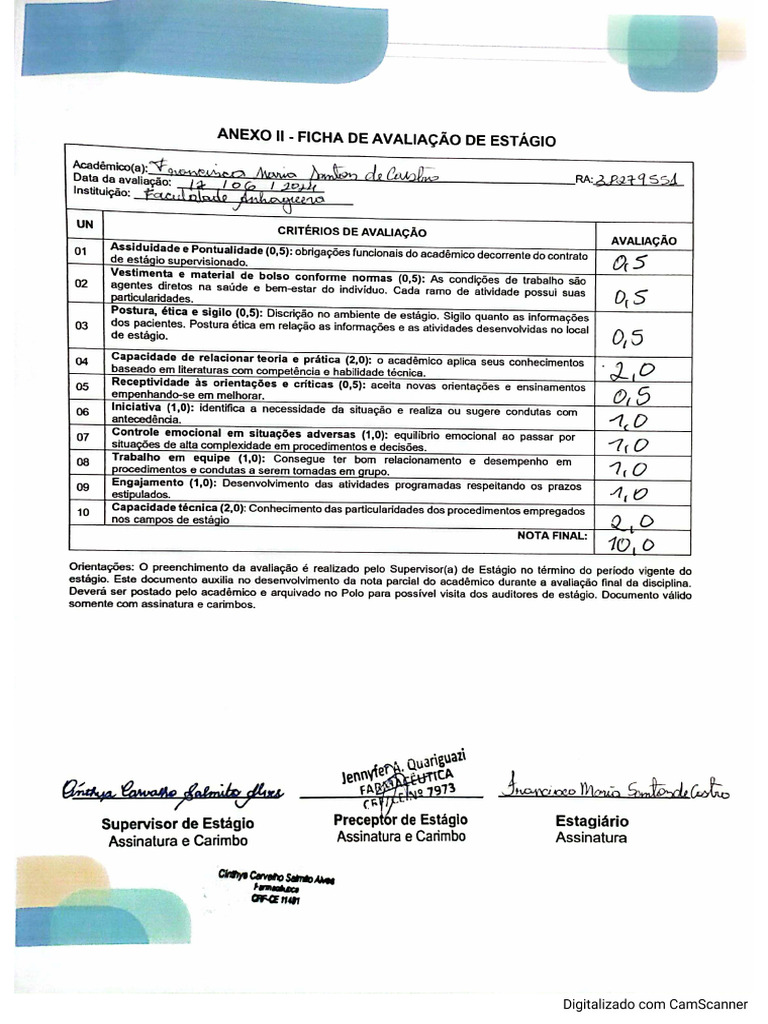 Ficha de Avaliacao | PDF