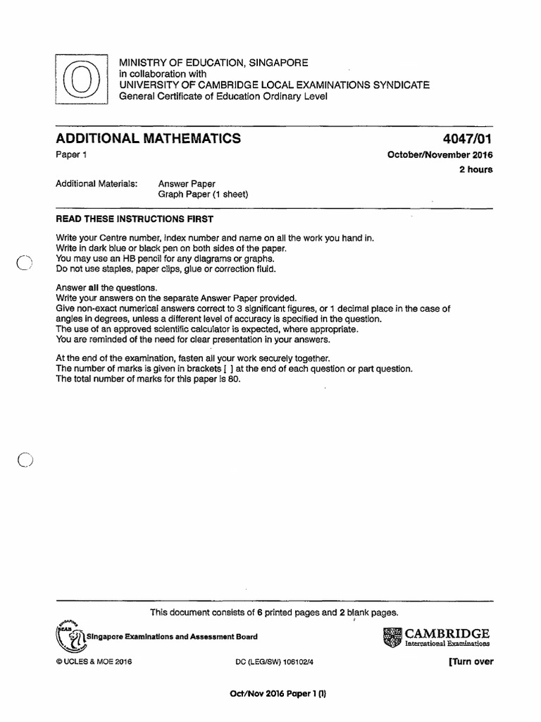 2016 Additional Mathematics | Download Free PDF | Circle | Elementary ...