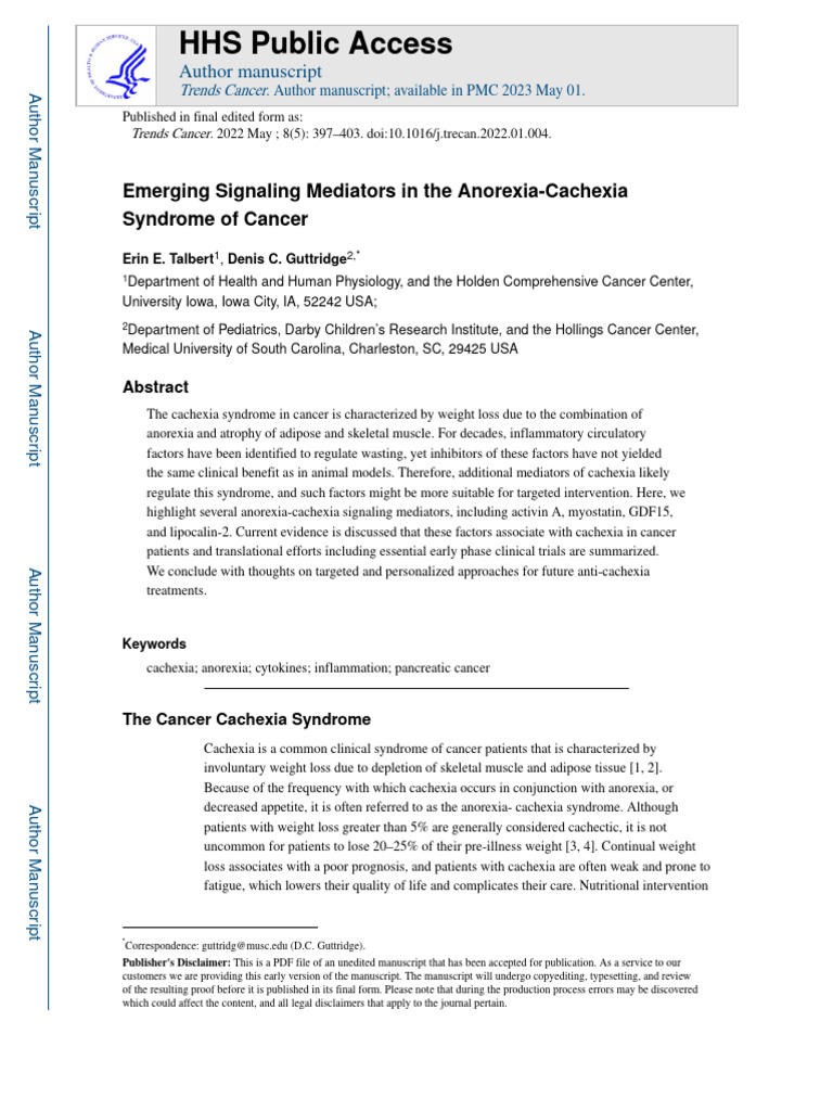 Emerging Signaling Mediators in The Anorexia-Cachexia Syndrome of ...