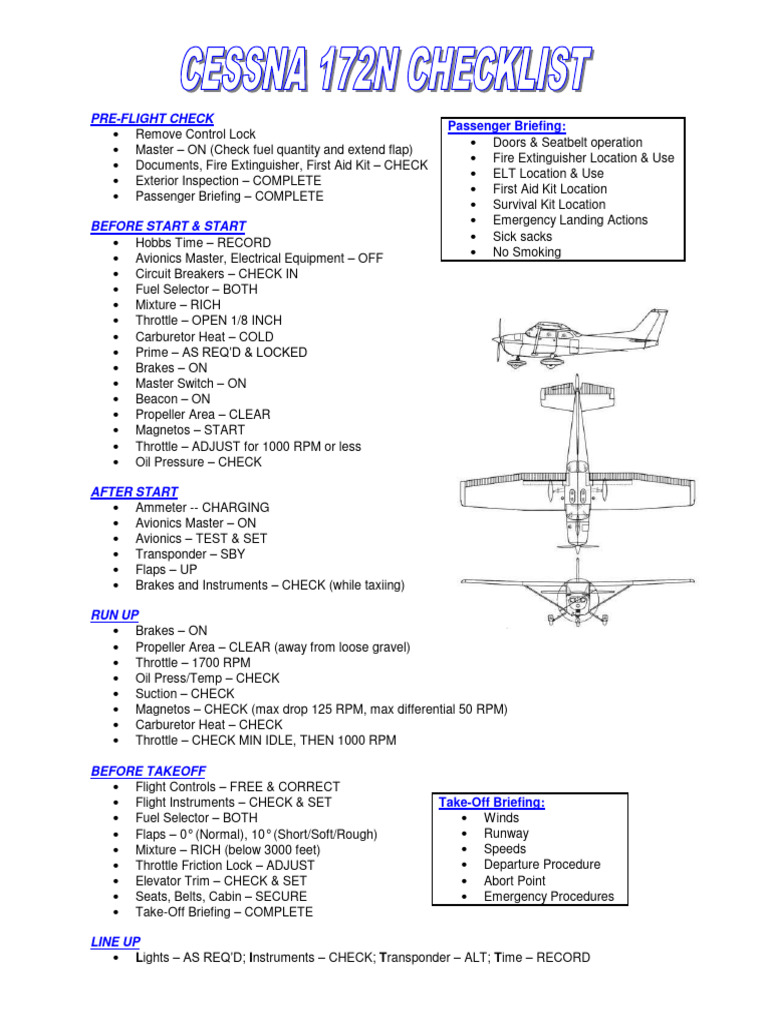 Cessna 172n Checklist | PDF | Carburetor | Throttle