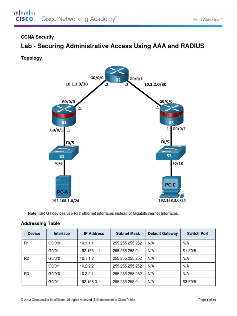 Week3 Lab 1 & 2 - Securing Administrative Access Using AAA and RADIUS | PDF | Radius | Password