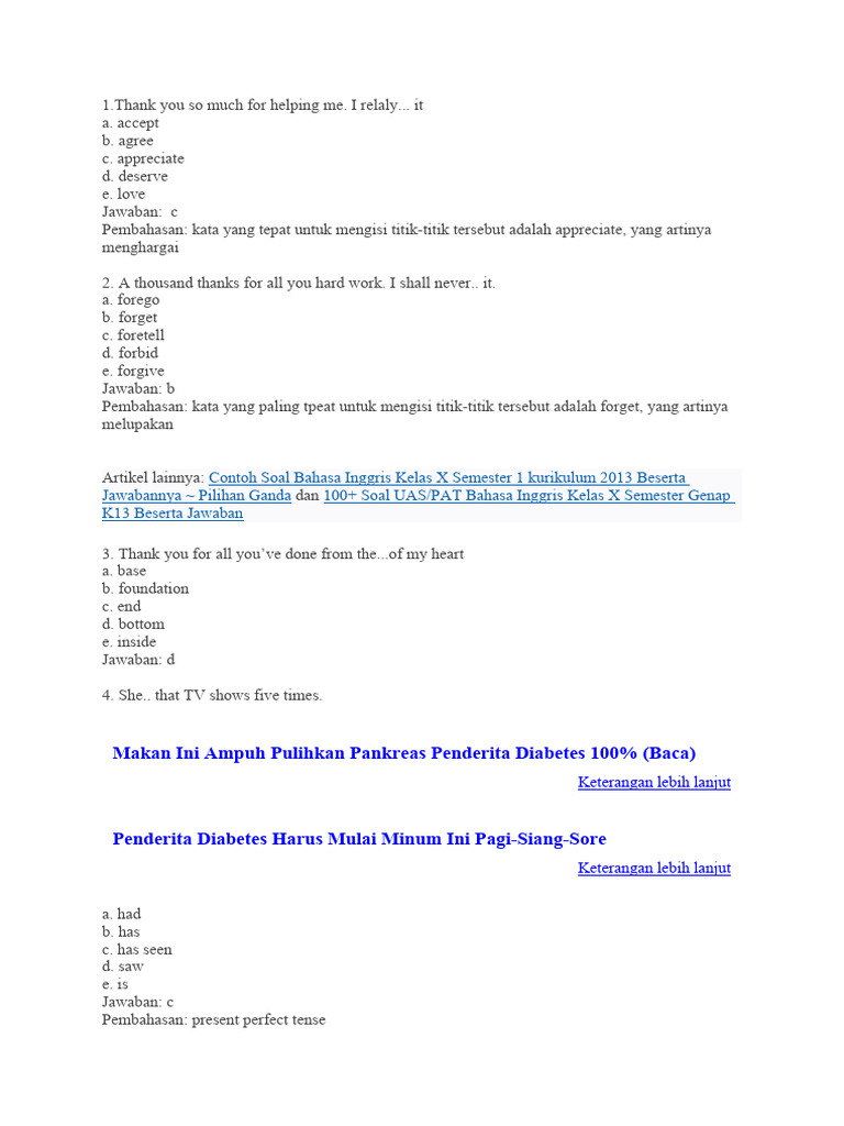 Soal Bahasa Inggris (Kunci PAS2 2023 | PDF