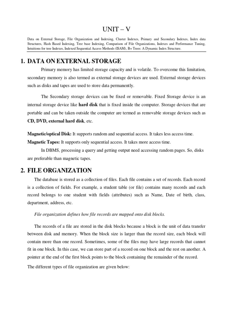 R22 Unit 5 | PDF | Database Index | Computer Data Storage