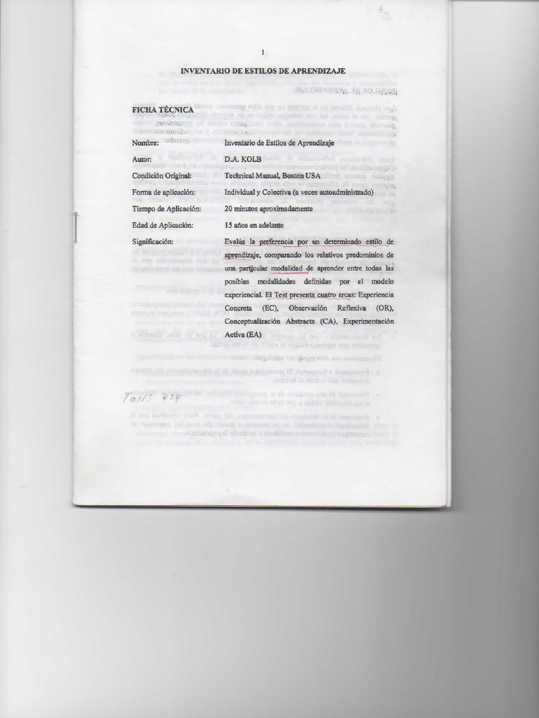 MANUAL DEL INVENTARIO DE ESTILOS DE APRENDIZAJE DE KOLB | PDF