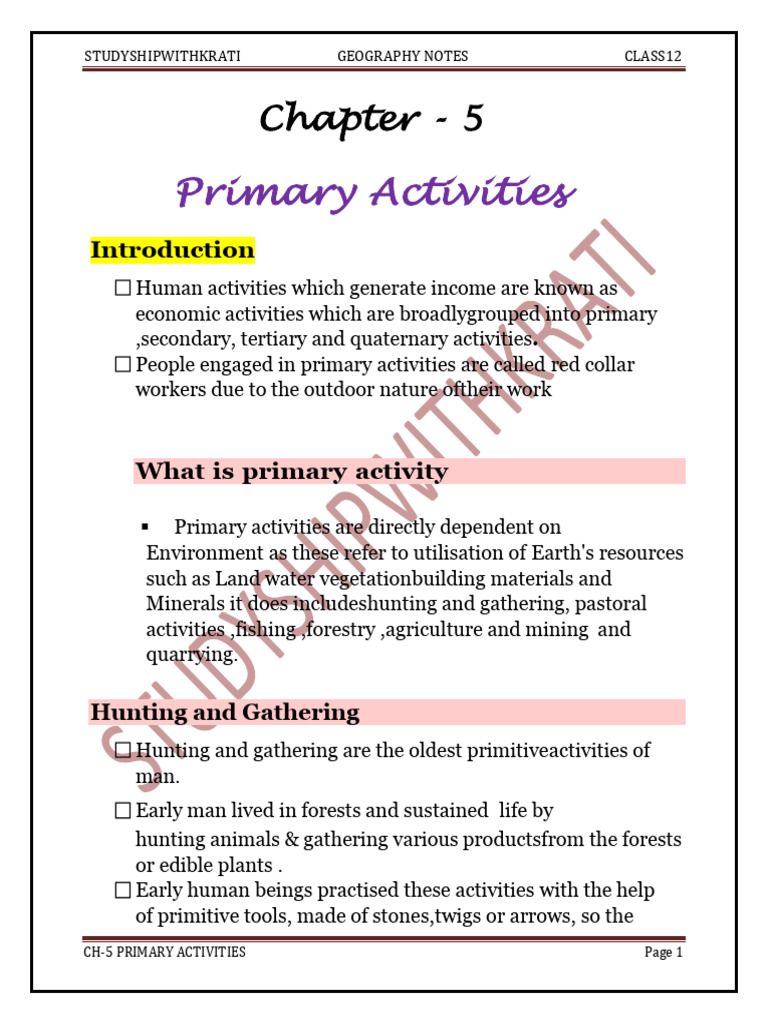 SWK BOOK 1 CH 5 Primary Activity | PDF | Agriculture | Pastoralism