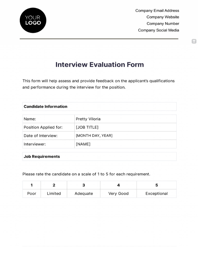 Interview Evaluation Form Hr Template Edit Online Download Example