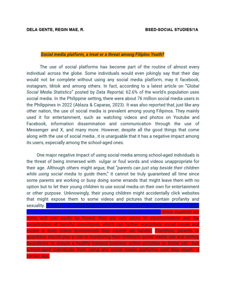 Persuasive Essay. Dela Gente | PDF | Social Media | Popular Culture ...