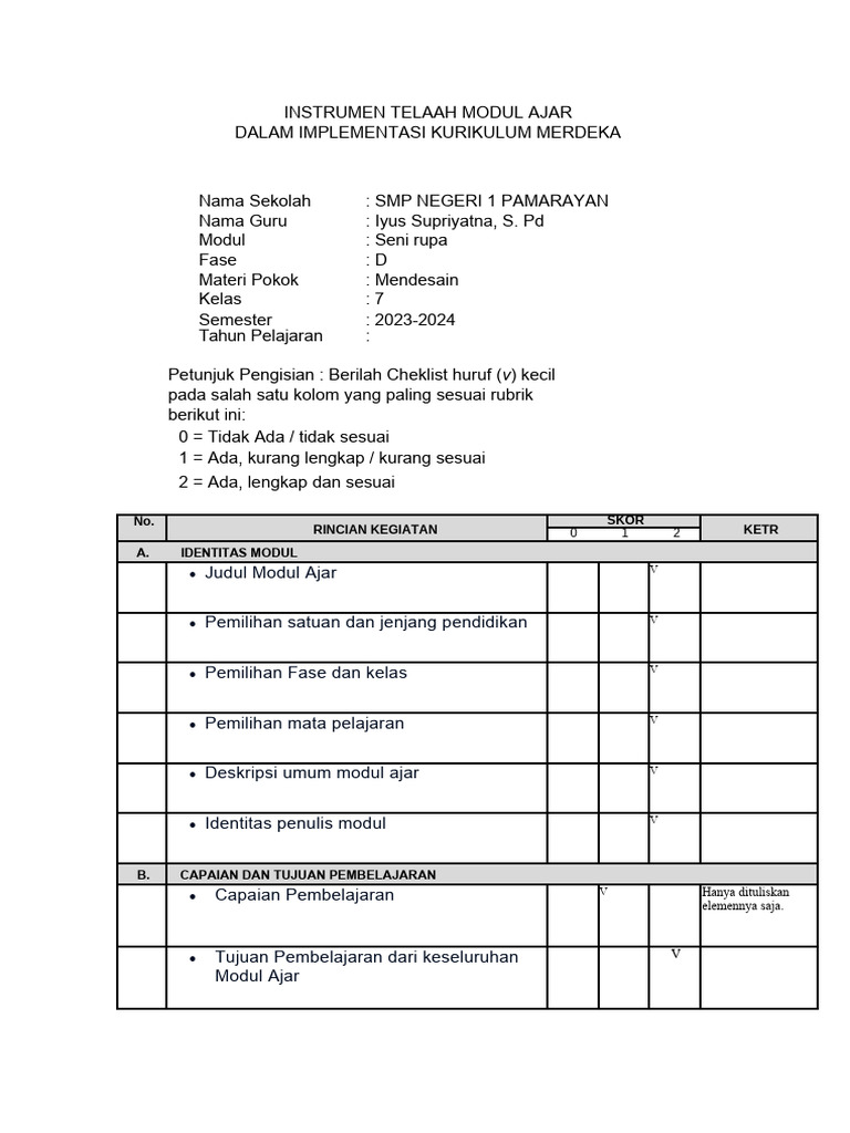 Instrumen Telaah Modul Ajar | PDF