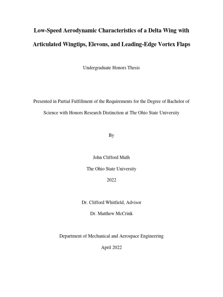 JohnMulh UndergradThesis Final Low Speed Delta Wing Aerodynamics | PDF ...