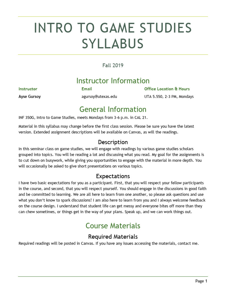 Intro To Game Studies Syllabus | PDF | Title Ix | Sexual Harassment