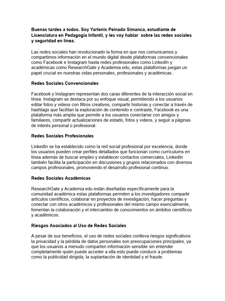 Las Redes Sociales Y Seguridad En Línea Pdf Servicio De Redes