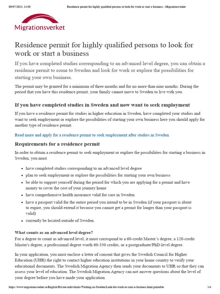 Resi - Dence Permit For Highly Quali - Fied Persons To Look For Work or ...
