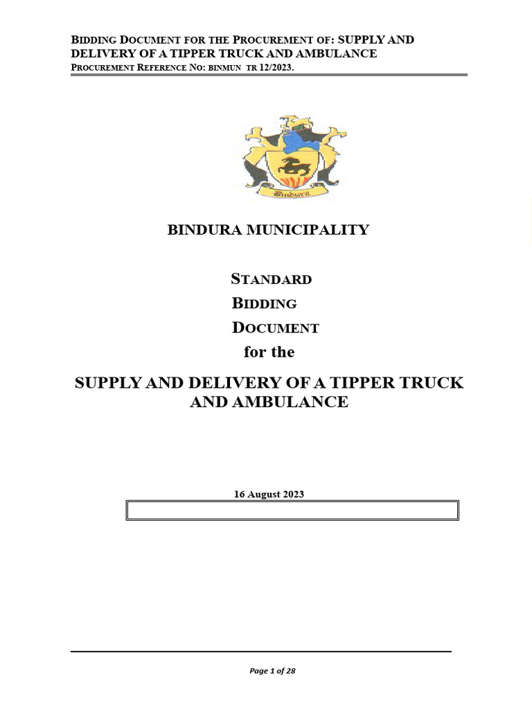 ITT Supply and Delivery of Tipper Truck and Ambulance 2023 | PDF | Bill ...