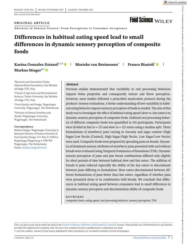 Eating Speed's Impact on Food Perception | PDF | Fruit Preserves | Taste