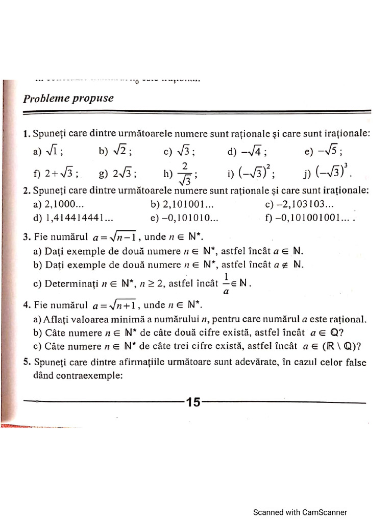 Numere Irationale-Probleme Propuse | PDF