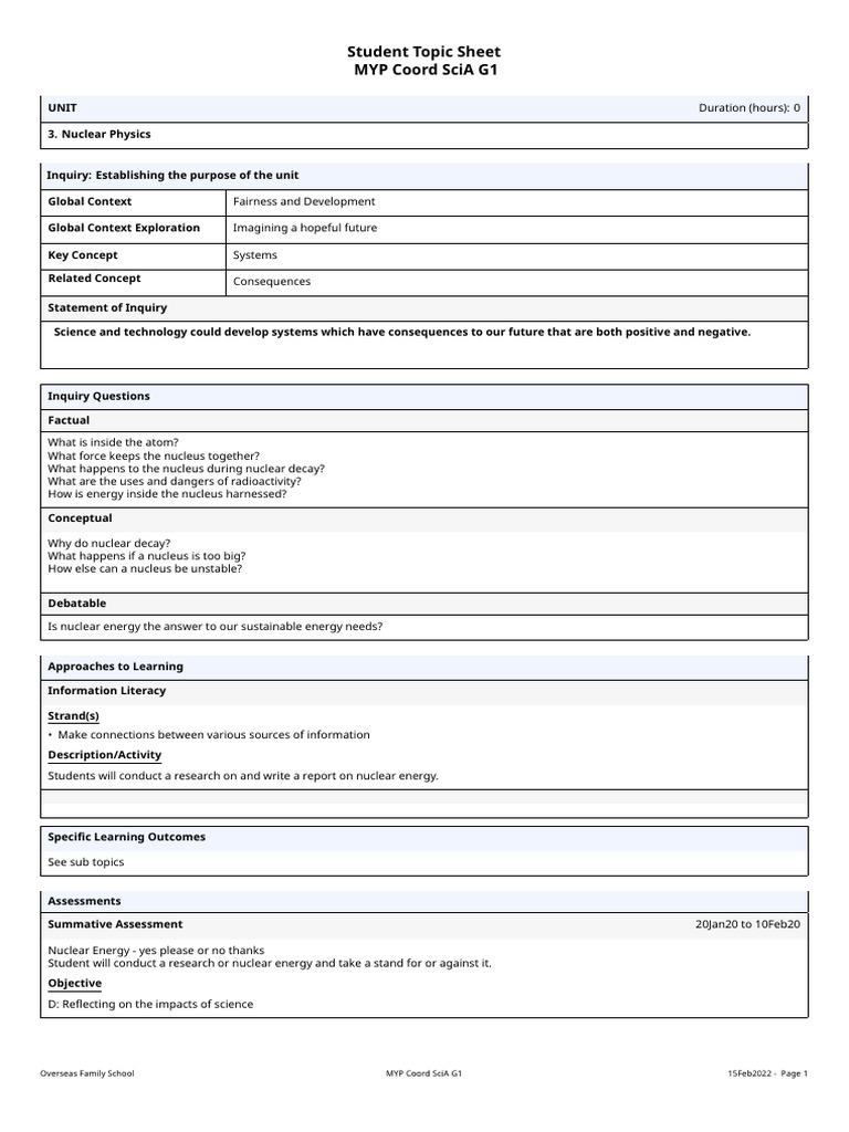 Nuclear Energy Topic Sheet | PDF | Radioactive Decay | Atomic Nucleus