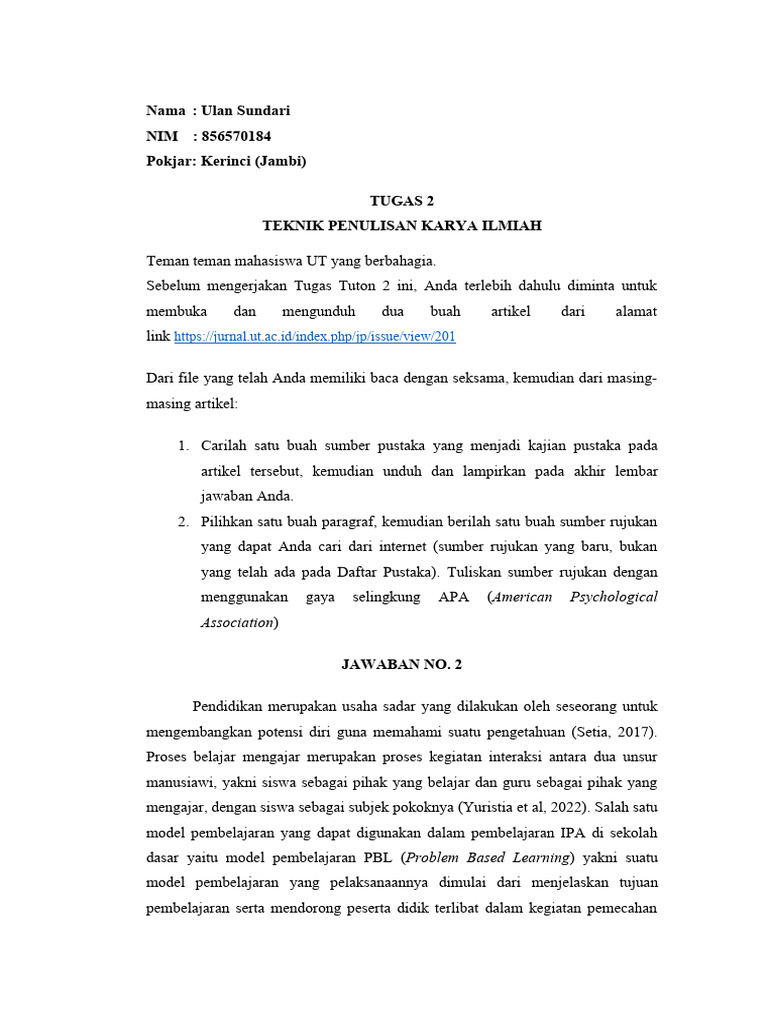Tugas 2 - Ulan Sundari - Teknik Penulisan Karil | PDF