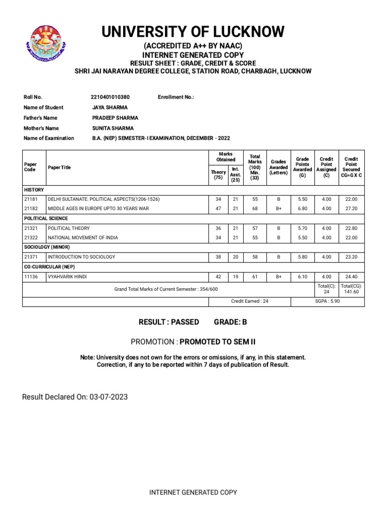 Jaya Sem 1 Result | PDF | Liberal Arts Education
