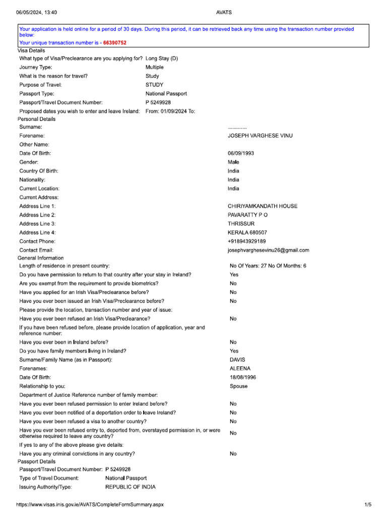 Avats Summery Sheet Form Joseph Sep 2024 | PDF