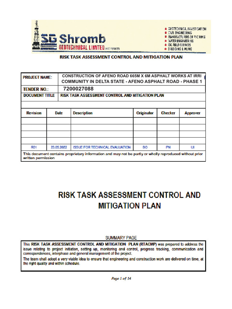 Risk Task Assessment Control and Mitigation Plan | PDF | Risk | Hazards