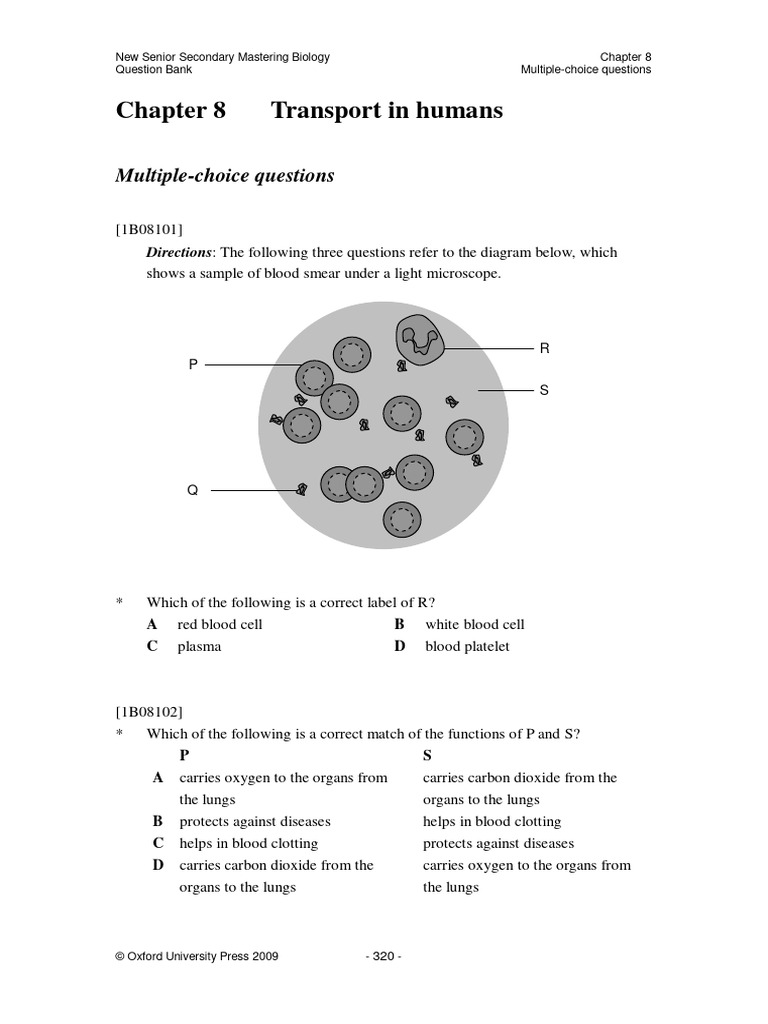 Transport in Humans: Multiple-Choice Questions | PDF | Blood | Artery