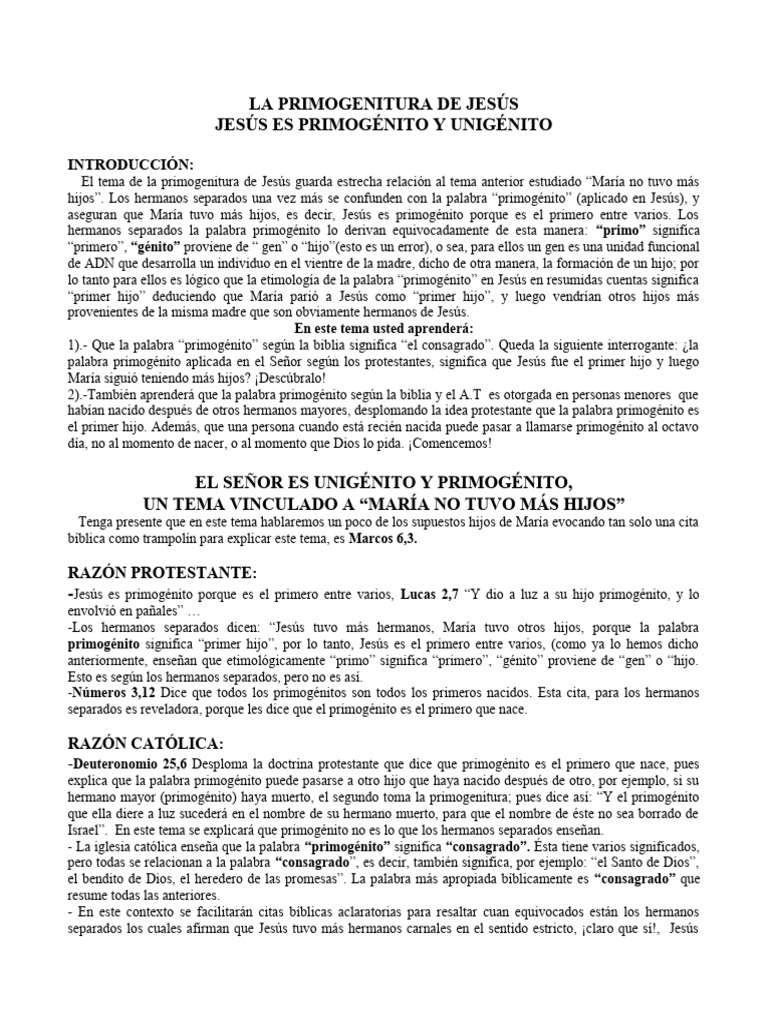 Tema 12 - La Primogenitura de Jesús | PDF | Jacob | María, madre de Jesús
