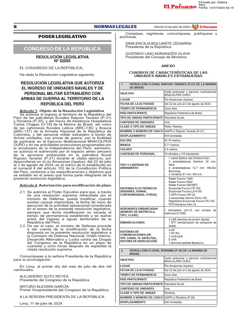 Congreso de La República: Normas Legales | PDF | Policía | Estado de emergencia
