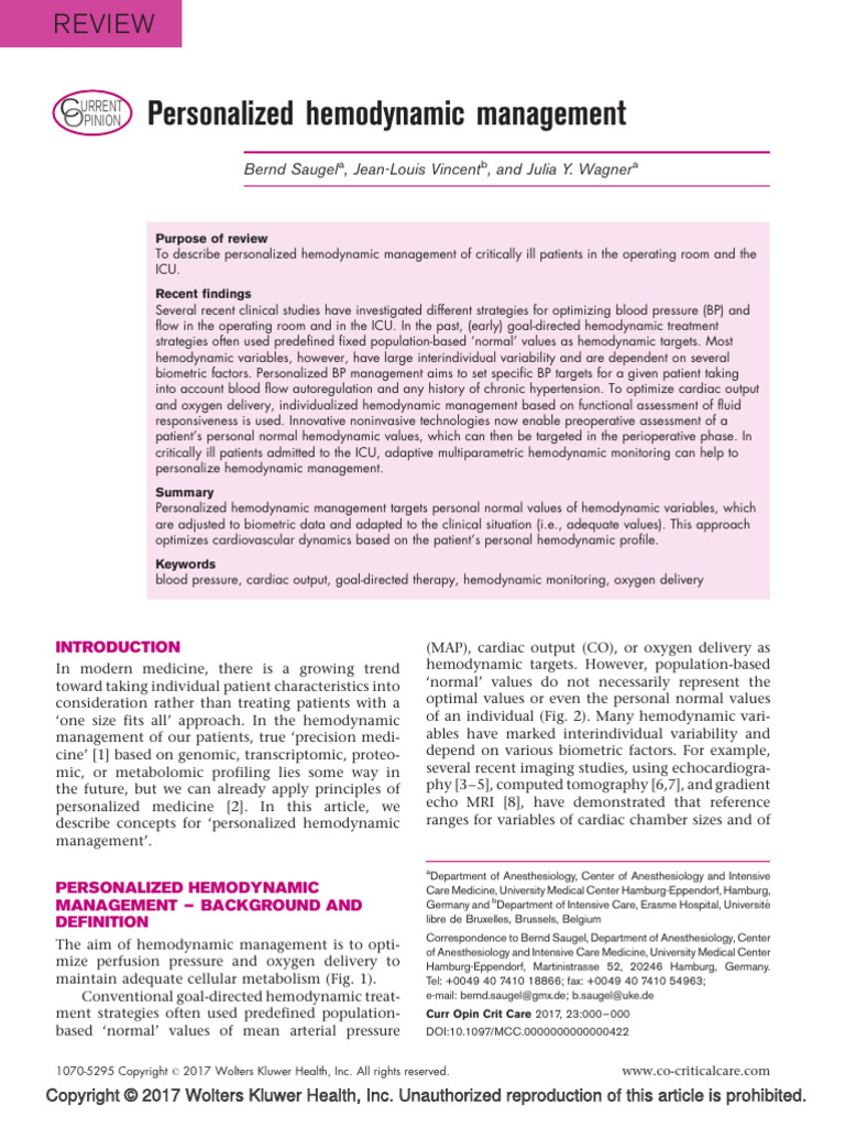 Personalized Hemodynamic Management | PDF | Hemodynamics | Sepsis