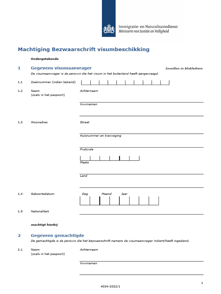 Machtiging Bezwaarschrift Visumbeschikking: 1 Gegevens Visumaanvrager | PDF