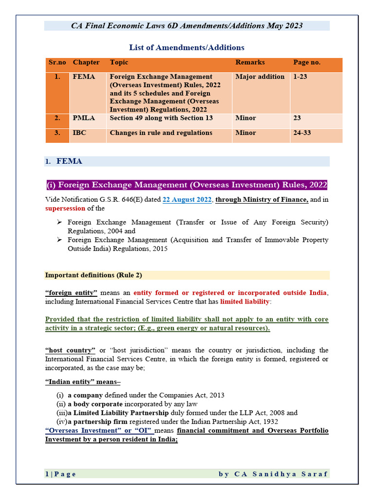 Fema Notes | PDF | Securities (Finance) | Reserve Bank Of India
