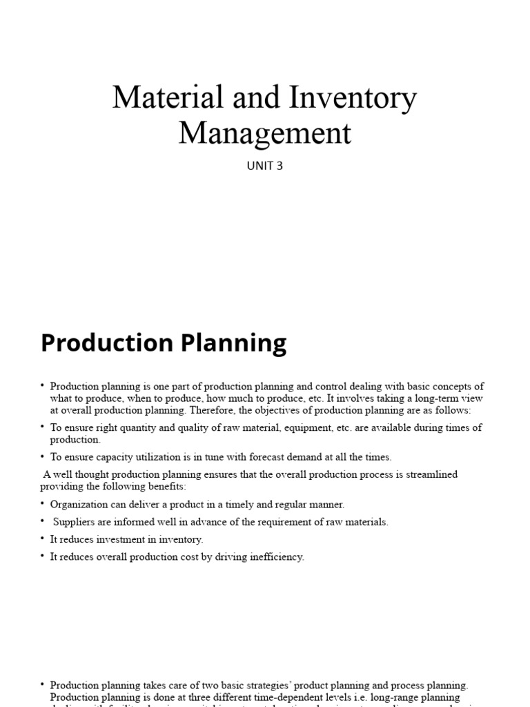 Unit 3 Material and Inventoery MGMT | PDF | Inventory | Lean Manufacturing