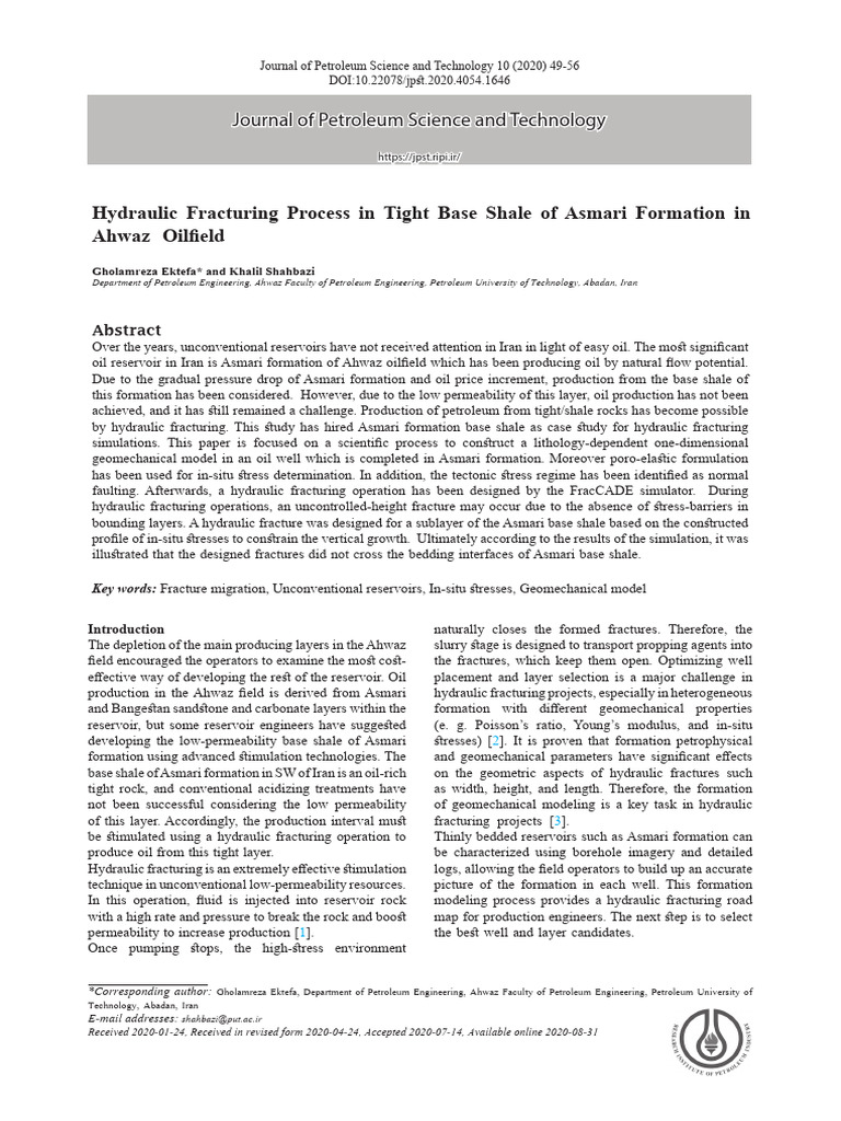 Hydraulic Fracturing in Asmari Shale | PDF | Petroleum Reservoir ...