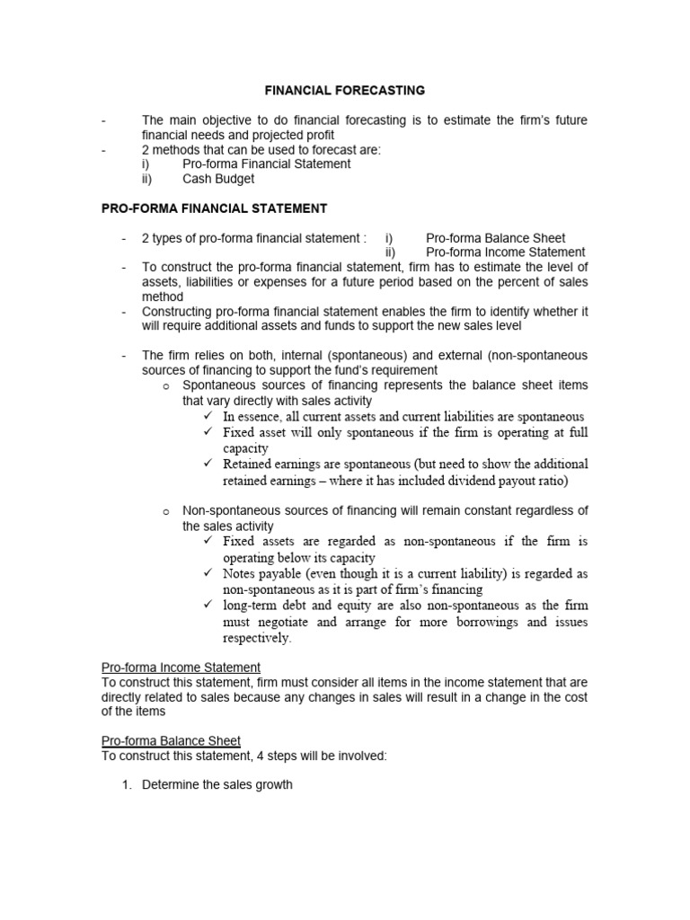 Pro-forma Financial Statements Overview | PDF | Balance Sheet ...
