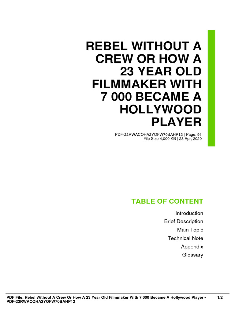 Rebel Without A Crew: Filmmaker's Journey | PDF | Apple Inc. | Mobile ...