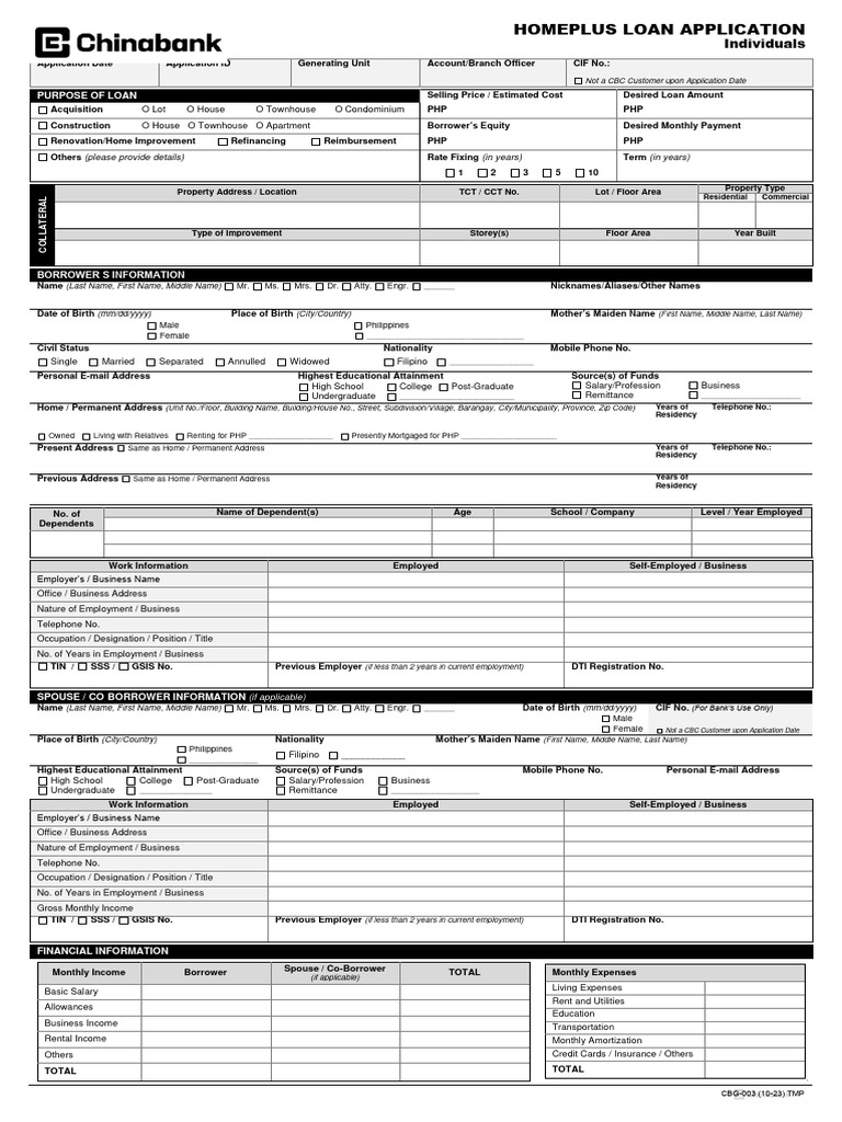HomePlus Loan Application Form | PDF | Banks | Credit
