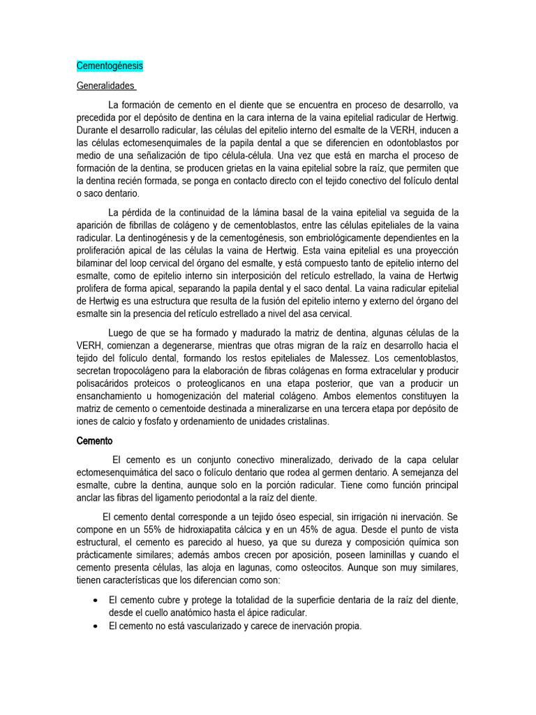Cementogénesis: Formación y Tipos de Cemento | PDF | Epitelio ...