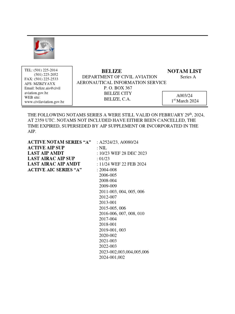 A003-24 NOTAM List Series A | PDF | Vehicle Operation | Aviation
