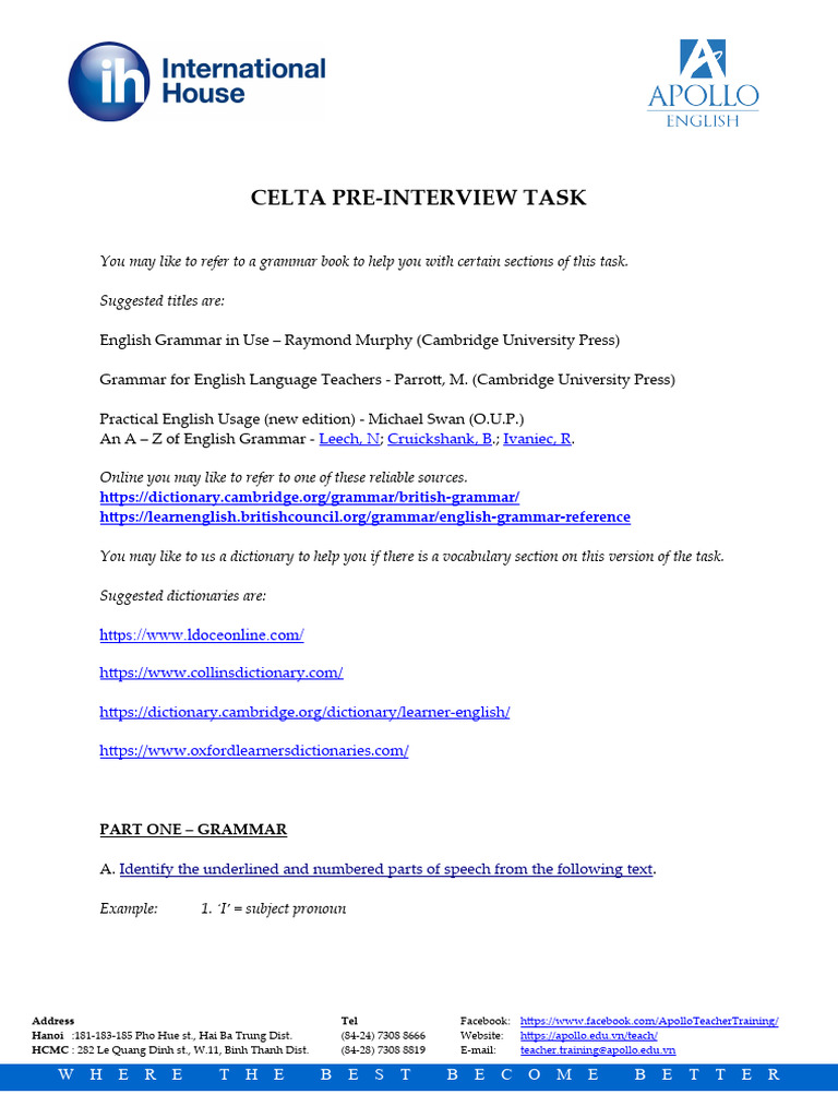 CELTA Pre Interview Task | PDF | Verb | Syntax